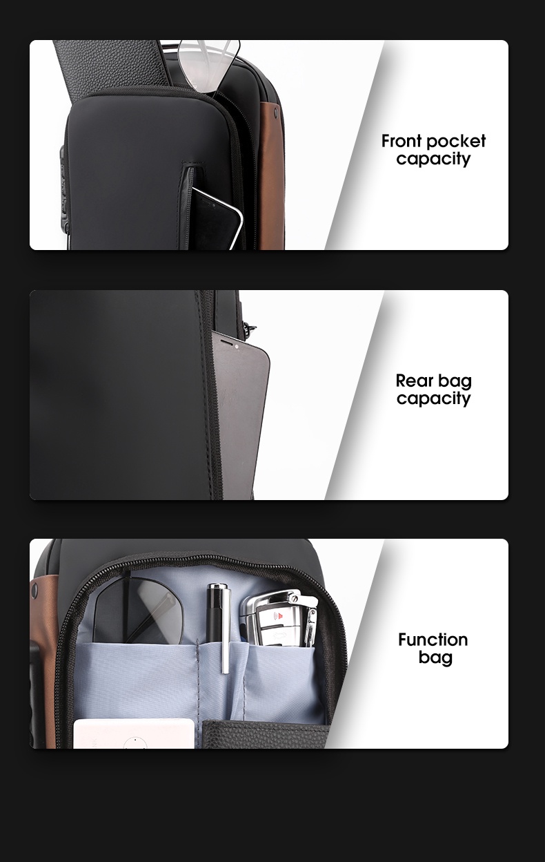 LABER LEE Fashion Men Waterproof USB Charging Shoulder Sling Bag Anti ...