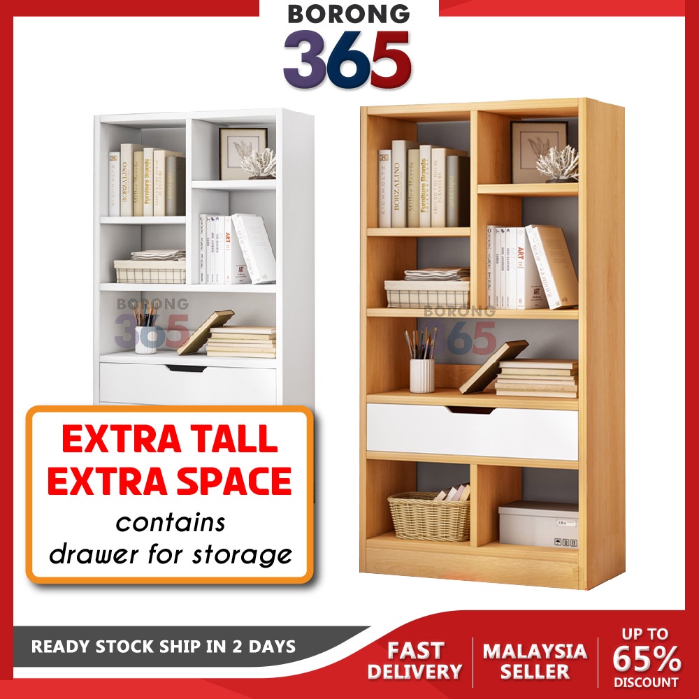 Borong365 Wooden Bookshelf Rak Buku Storage Rack Cabinet Kabinet Book ...