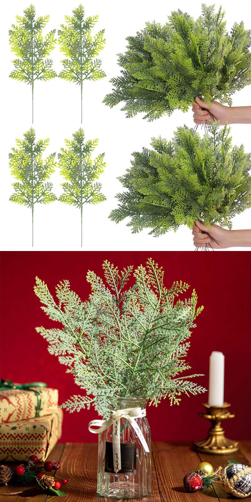 10PCS Christmas Pine Branches / Artificial Greenery Plants Home Decors ...