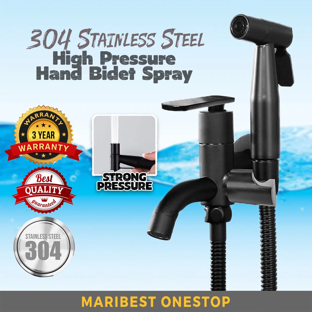 304 Stainless Steel Hand Bidet Spray Set Two Way Tap Faucet Bathroom ...