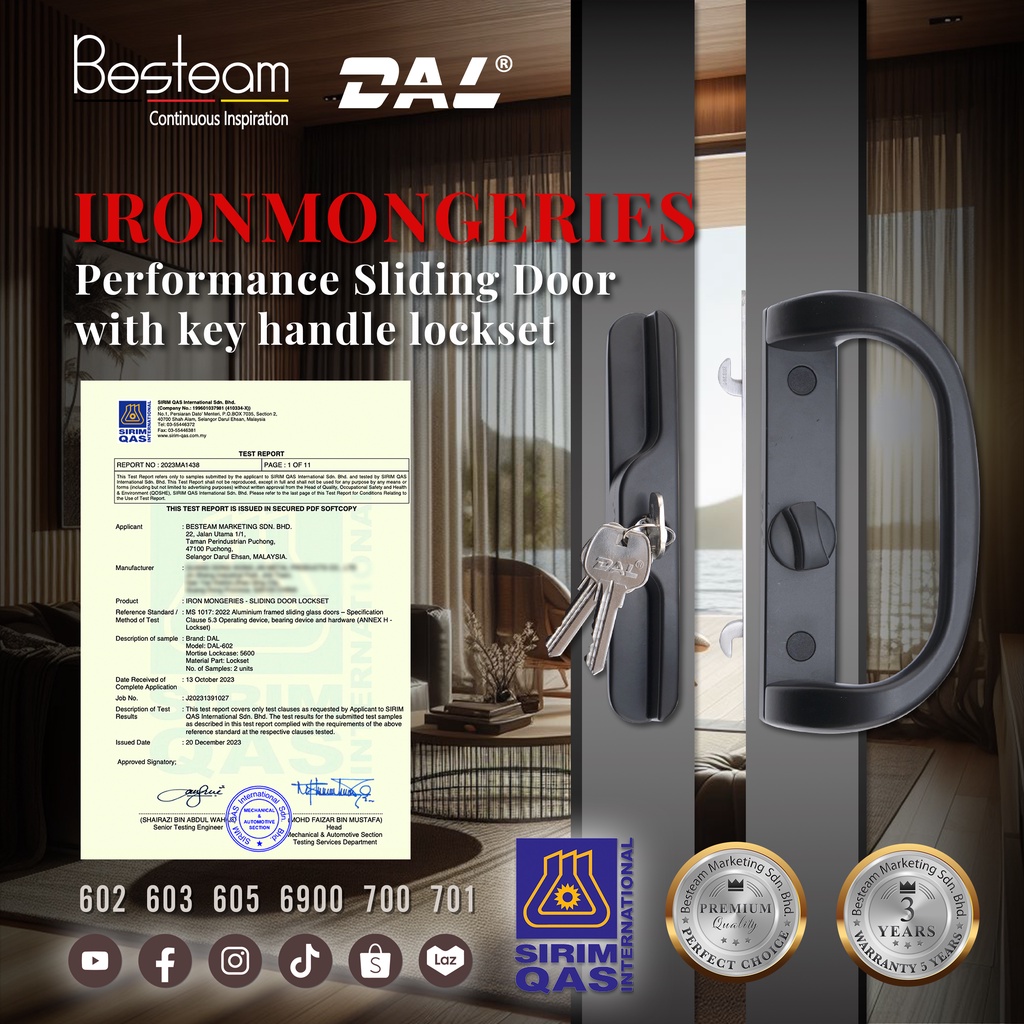 DAL DSD-605 Sliding Door Lock with Thumb Turn Key | Shopee Malaysia