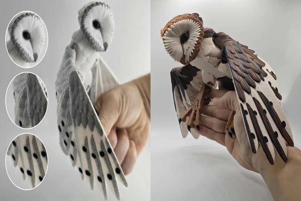 GH| Fully Moveable Owl Figurine Realistic Barn Owl Sculpture Poseable ...