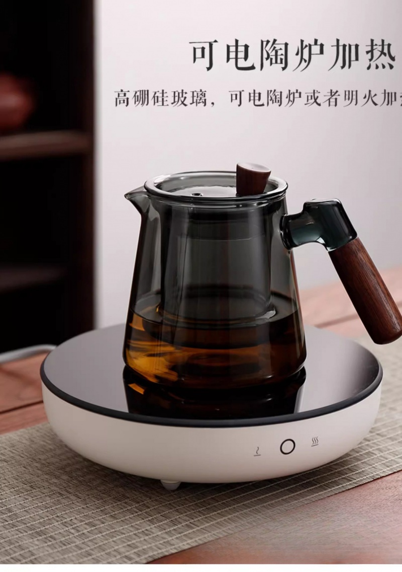 Wooden Handle Glass Pot Teapot High Borosilicate Tea Water Separation ...