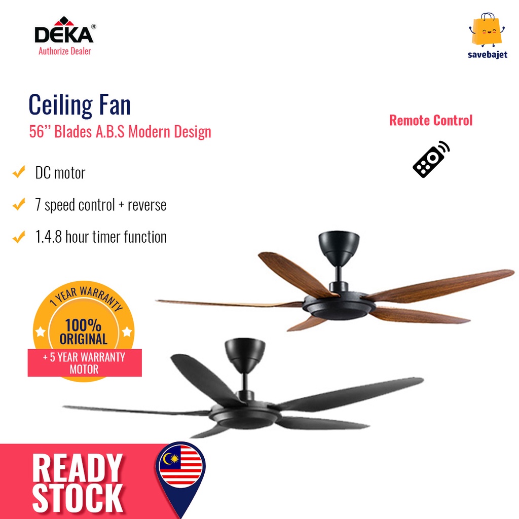 DEKA 5 Blade Ceiling Fan DC Motor With Remote Control (56") DS11-BLACK ...