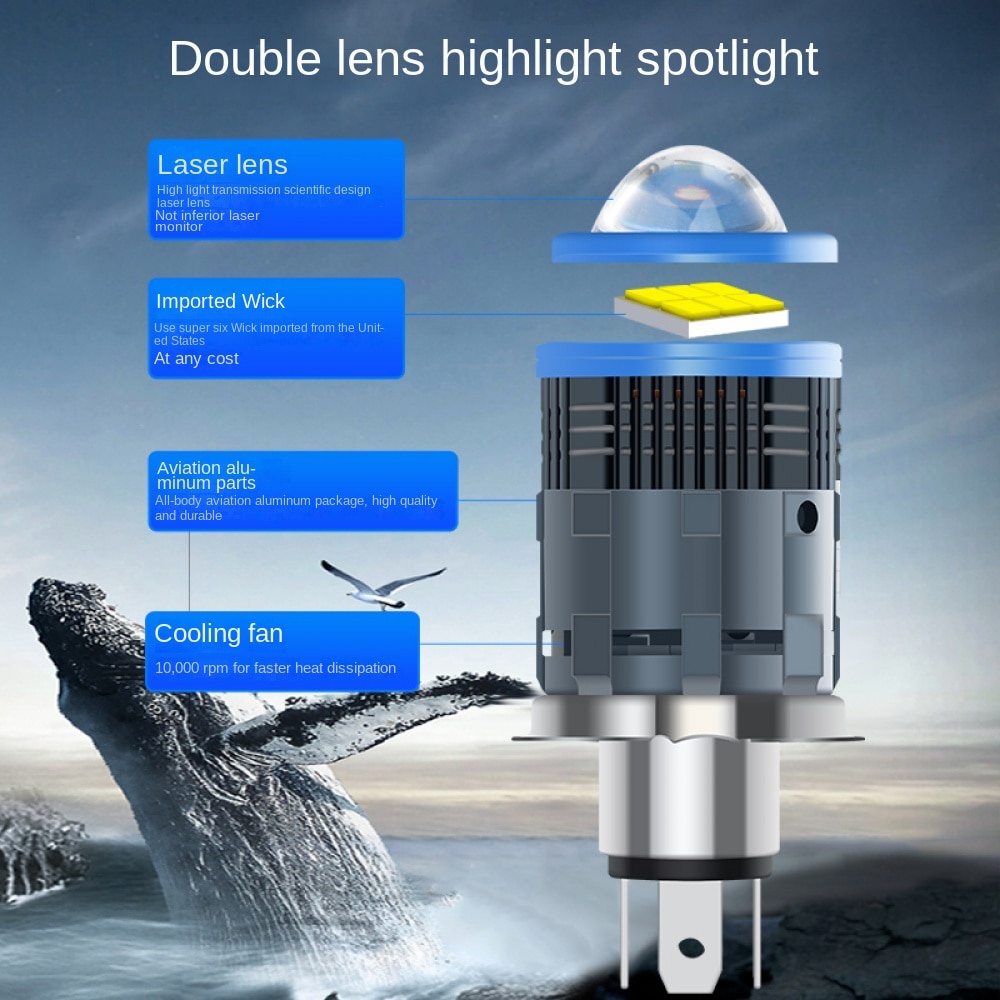 H4 far and near integrated led headlight with lens car 12v truck ...