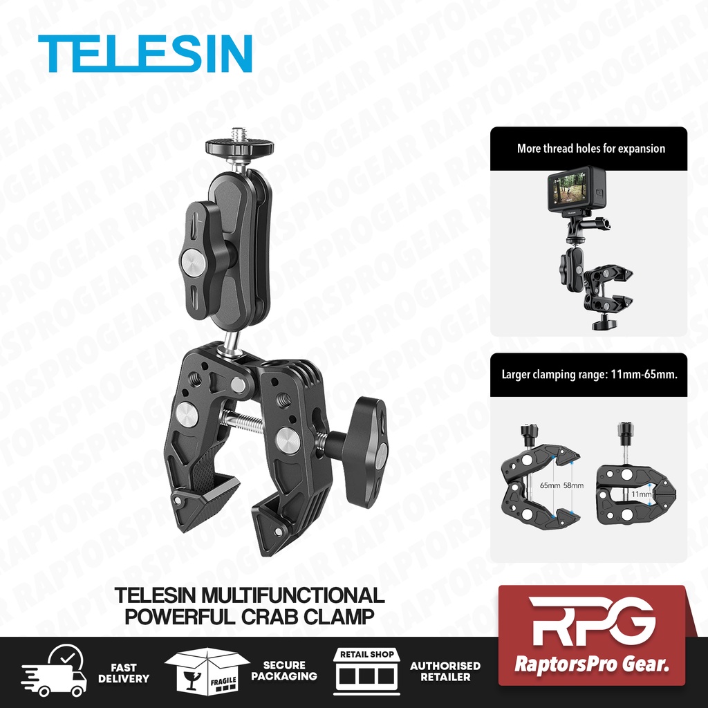 TELESIN Multifunctional Powerful Crab Clamp / Motorcycle Bike Handlebar ...