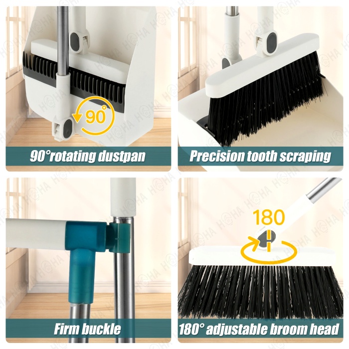 3 in 1 Rotatable Foldable Sweeper Broom Dustpan Set Tangle Hair Outdoor Broom Set Penyapu ...