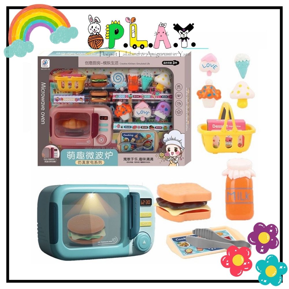 PLAY Stylish Microwave Oven Set Kids Pretend Play Microwave Cooking ...