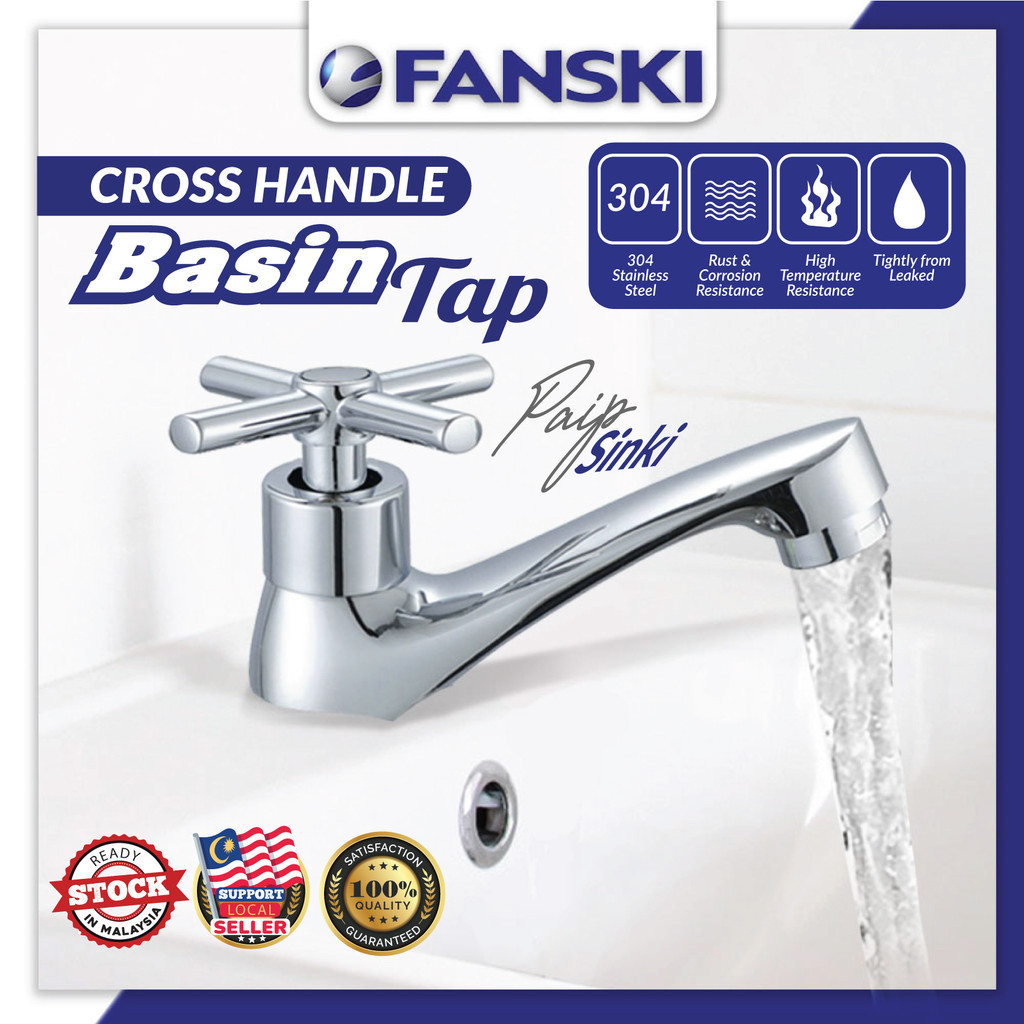 Cross Handle Basin Tap Stainless Steel Bathroom Kitchen Sink Water Head ...