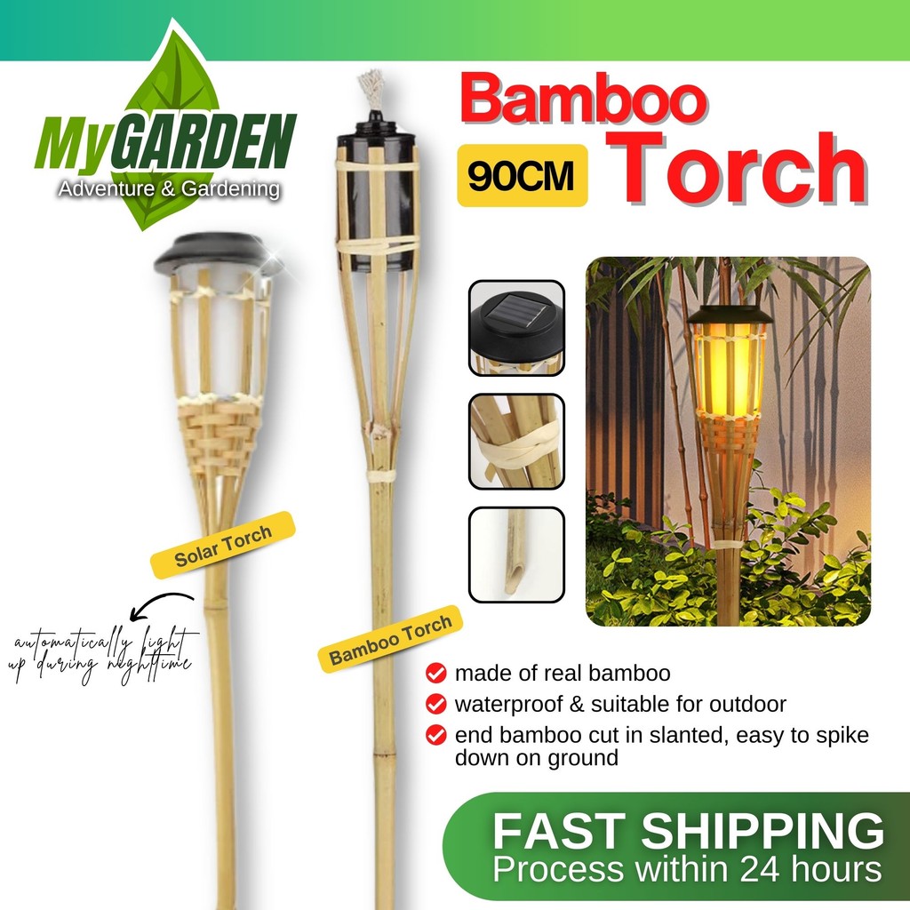 90cm Outdoor Automatic Bamboo Solar Torch Waterproof Bamboo Torch Light ...