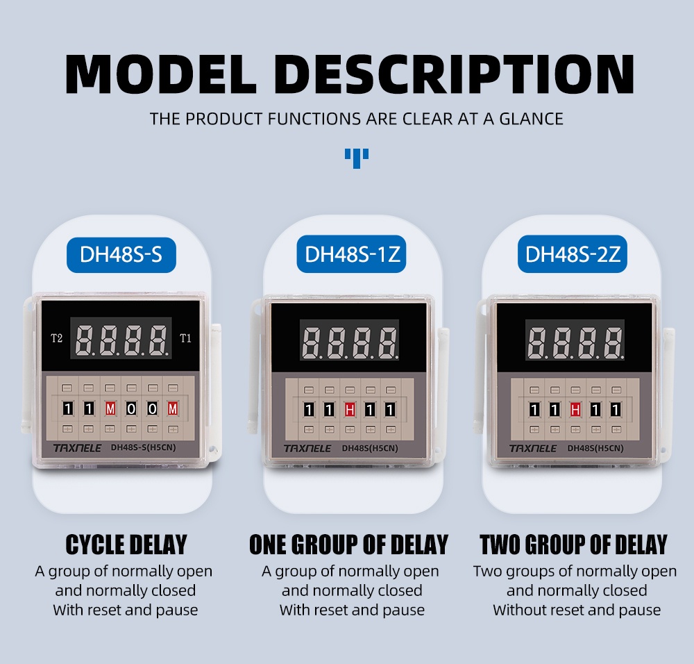 TAXNELE DH48S-2Z DH48S-1Z DH48S-S Digital Timer Relay AC110V 220V DC 12V 24V With Relay Base ...