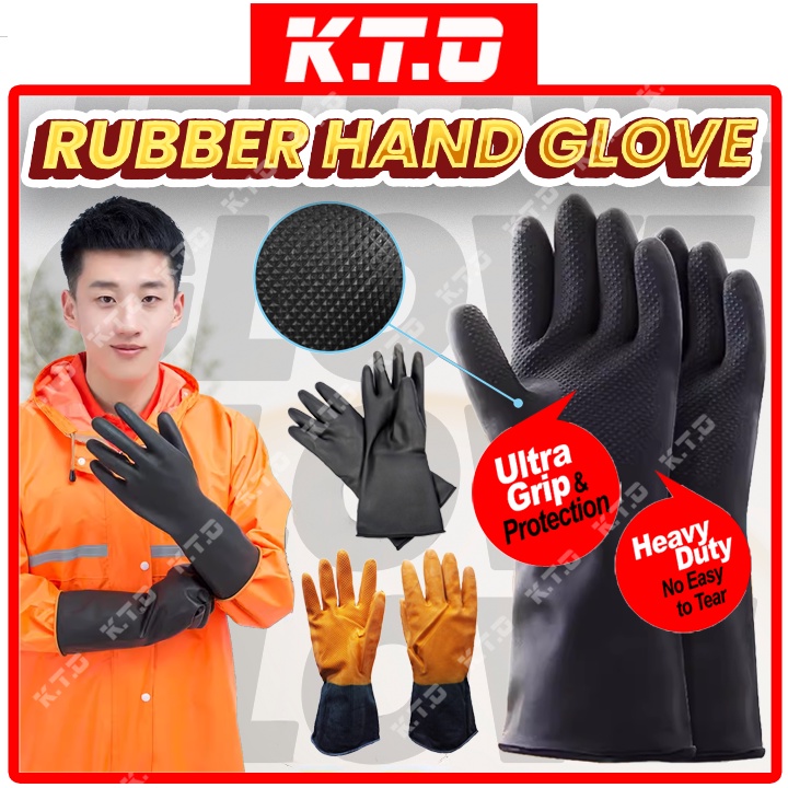 12 Pairs Black Rubber Hand Glove Industrial Household Kitchen Washing ...