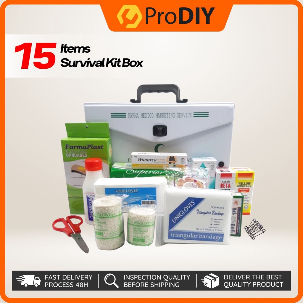 15pcs Professional PVC Survival Kit Box Portable Emergency Outdoor ...