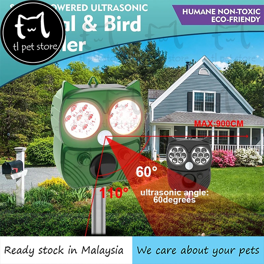 Solar Ultrasonic Animal & Bird Repeller Solar Sensor Garden Pest Chaser ...