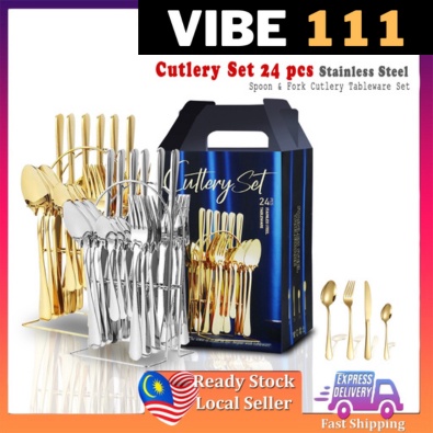 Cutlery Set 24 pcs Stainless Steel Cutlery Spoon & Fork Cutlery ...