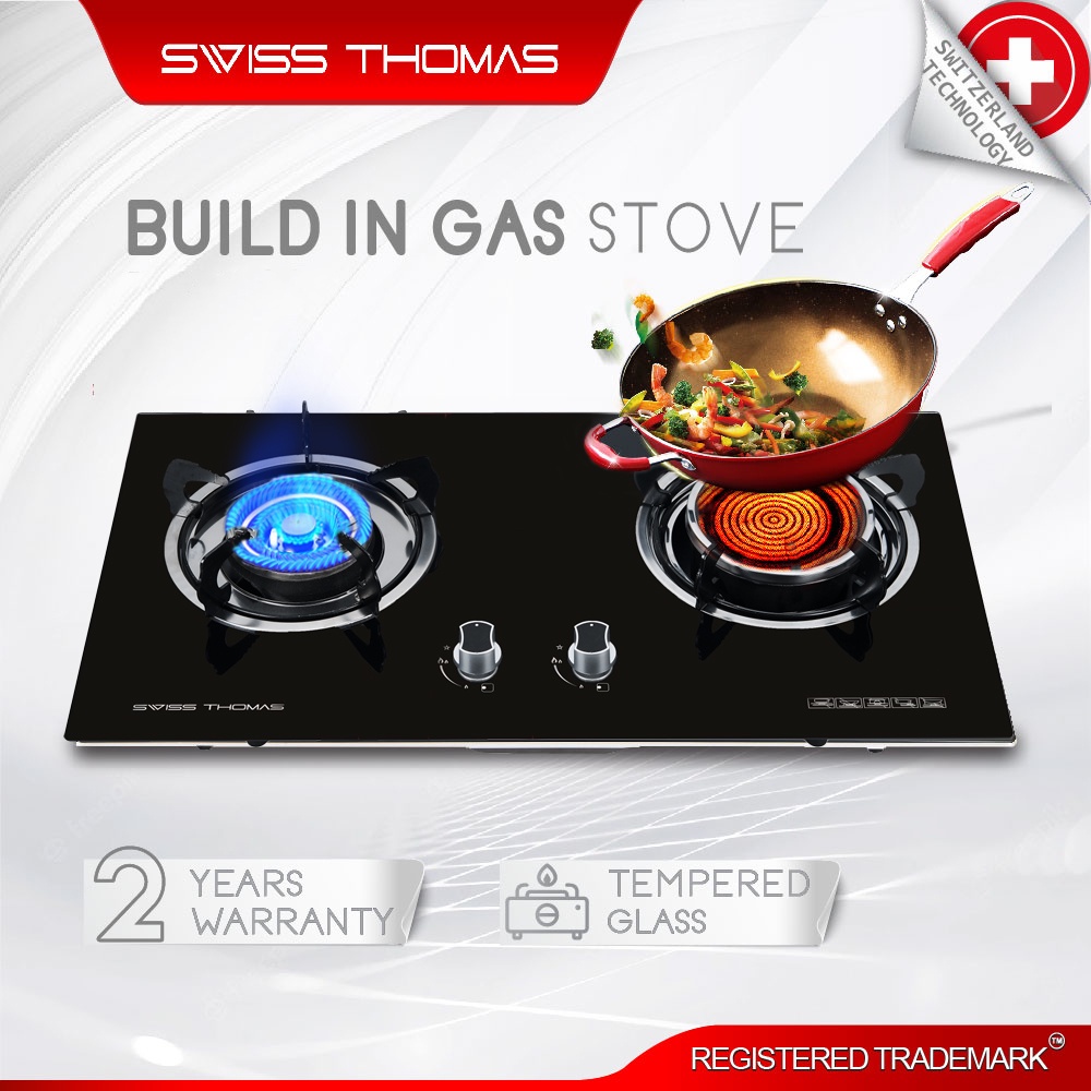 SwissThomas Tempered Glass Stainless Steel Gas Stove Built-in CookTop ...