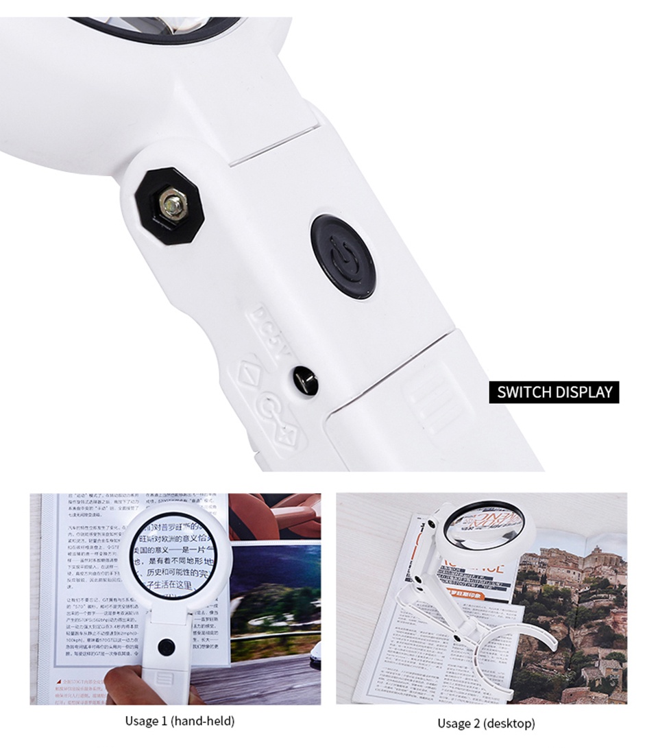 Portable Handheld Magnifying Glass with LED Light Foldable Desktop ...
