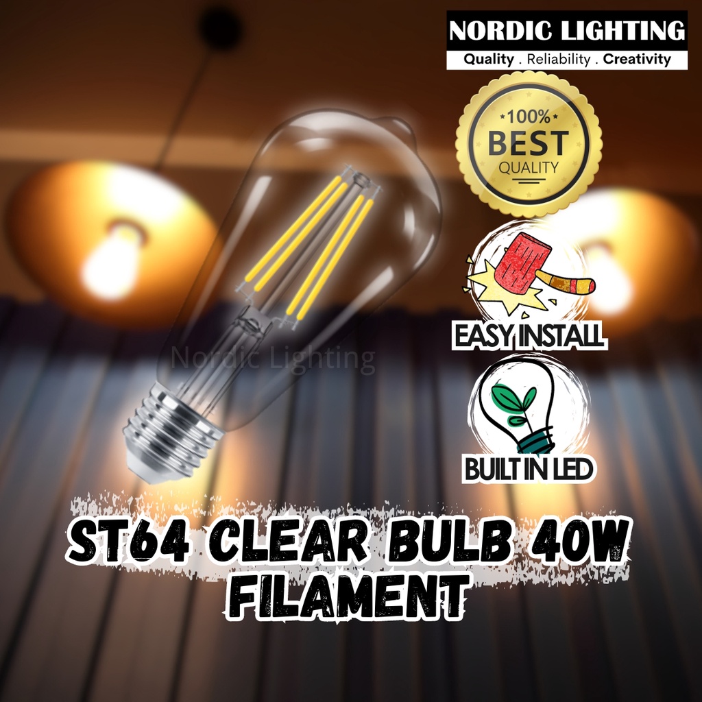 (x1PCS) Nordic Lighting ST64 Bulb 40Watt Classic Filament EDISON BULBS ...