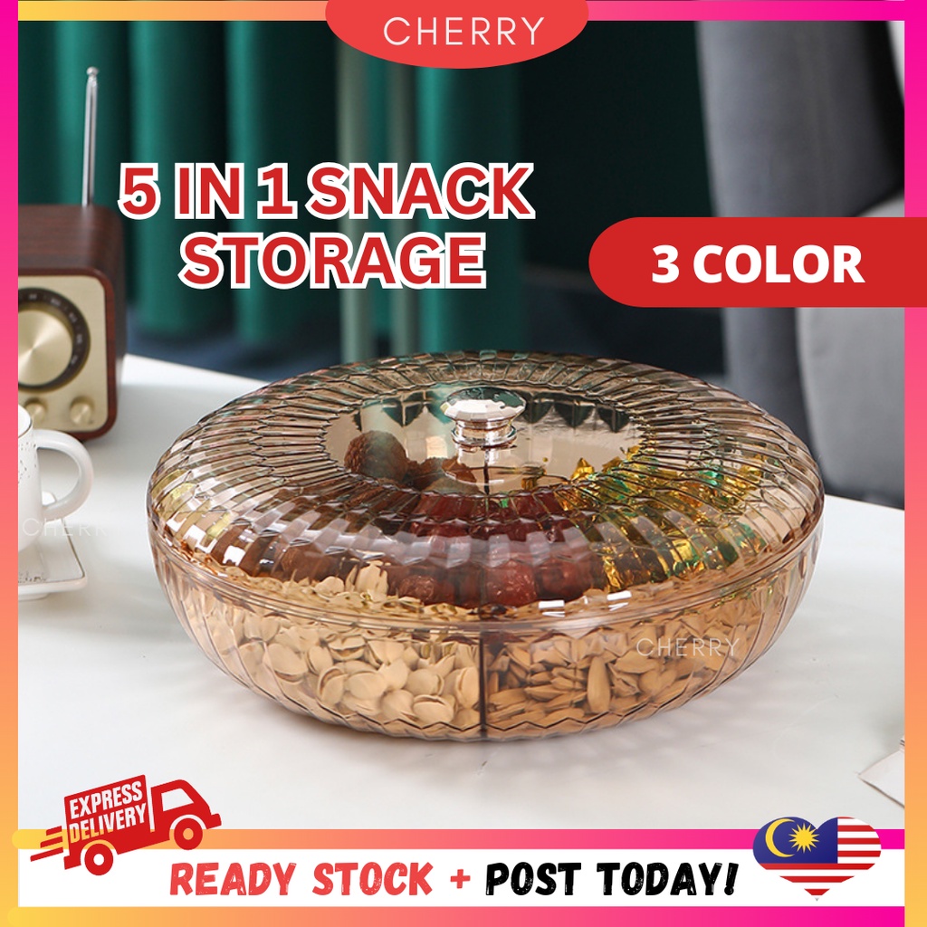 🍒CHERRY🍒 5 in 1 Snack Food Storage Crystal Bowl With 5 Compartments Set ...