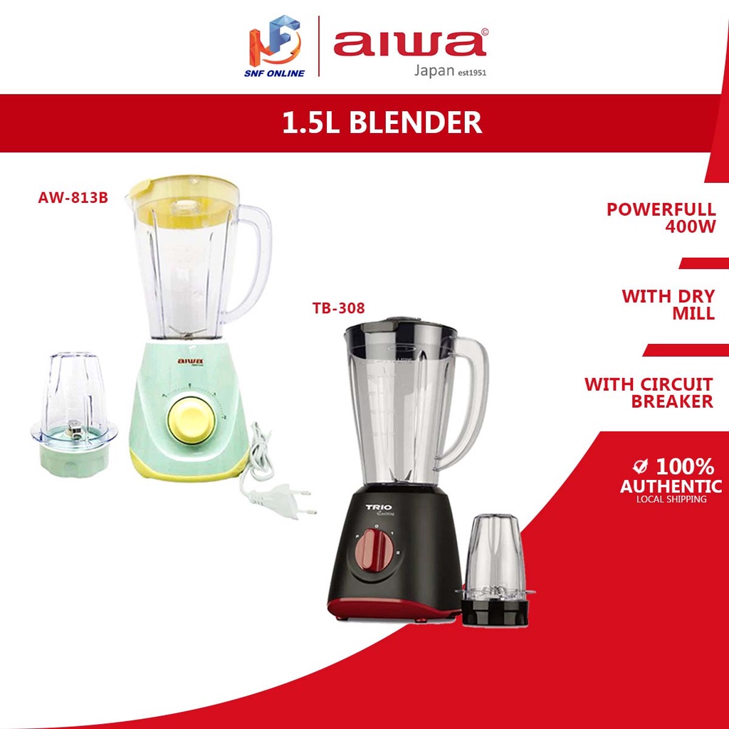 Trio / Aiwa Pengisar (1.5 L) Blender With Miller TB-308 TB308 AW-813B ...