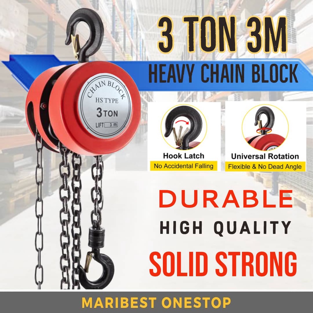 3Ton Heavy Duty Chain Block Lifting 3 Meter HS-type Chain Hoist Rantai ...