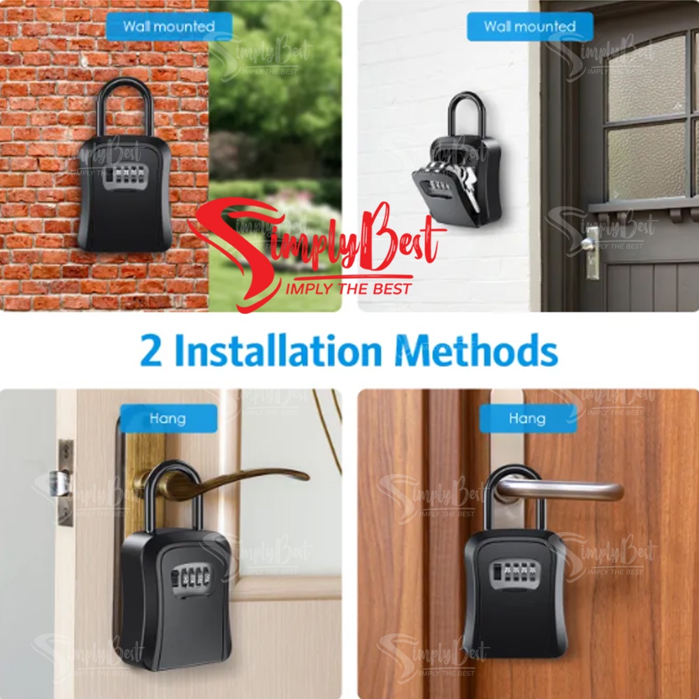 SIMPLYBEST Hanging Key Safe Box Detachable Shackle Numbering Lock Key ...