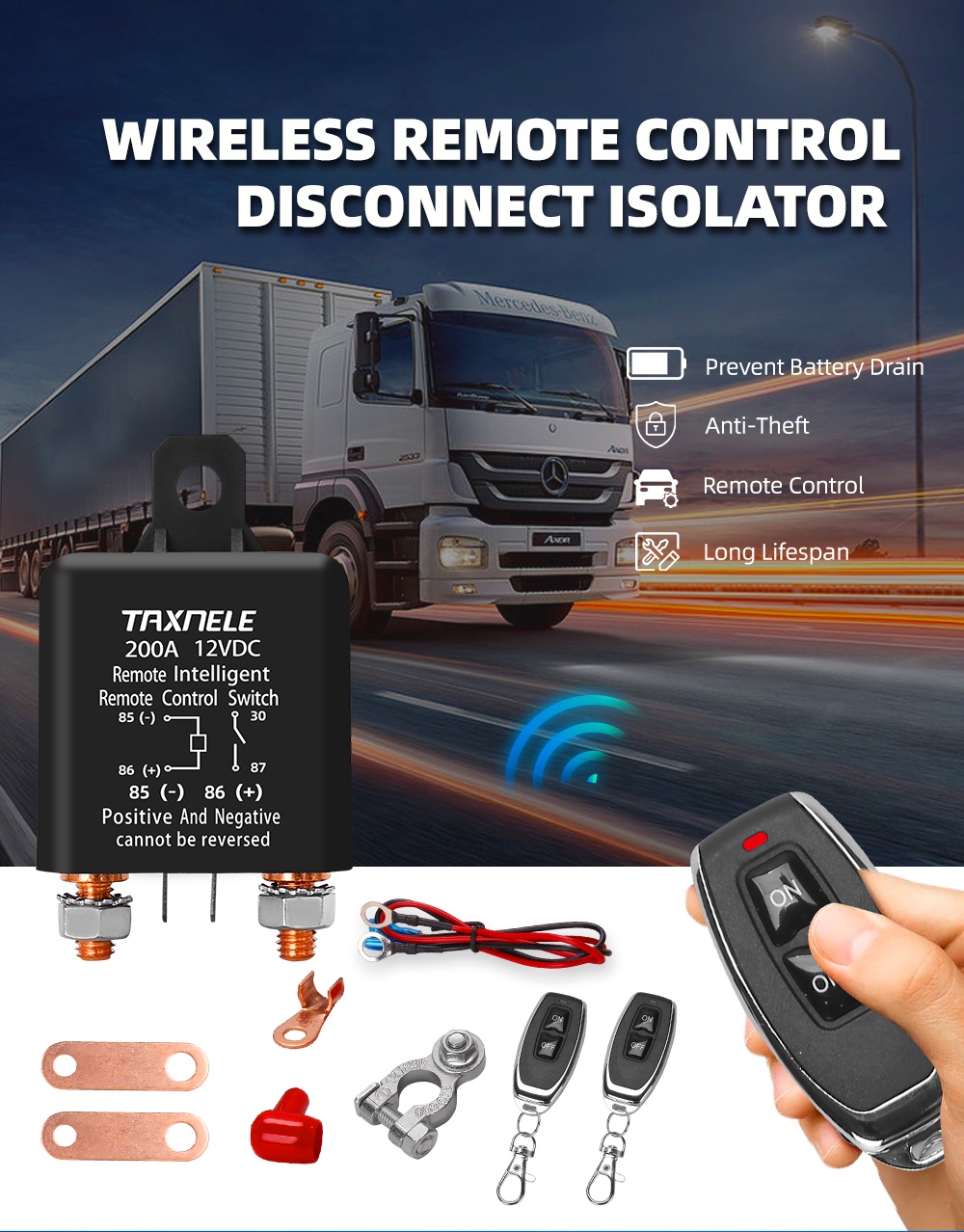 12V 120A 200A 500A Wireless Remote Control Battery Isolator Disconnect ...
