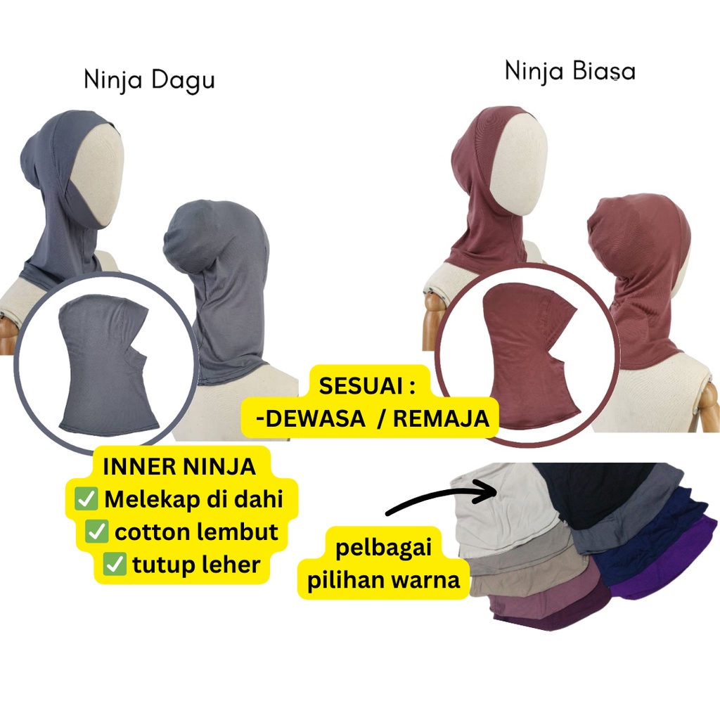 INNER NINJA MUSLIMAH BERDAGU / TAK DAGU ANAK TUDUNG TUTUP LEHER SELESA ...