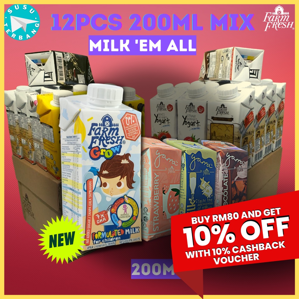 HALF CARTON MIX 200ml | 12pcs Farm Fresh Milk UHT Grow Up Milk/Pisang ...
