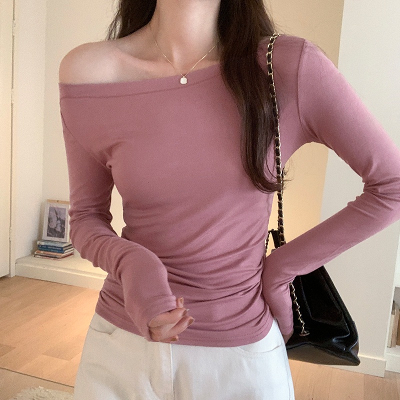 67685 Flat Neck Slim-fit Slimmer Look Bottoming Shirt Women Long ...