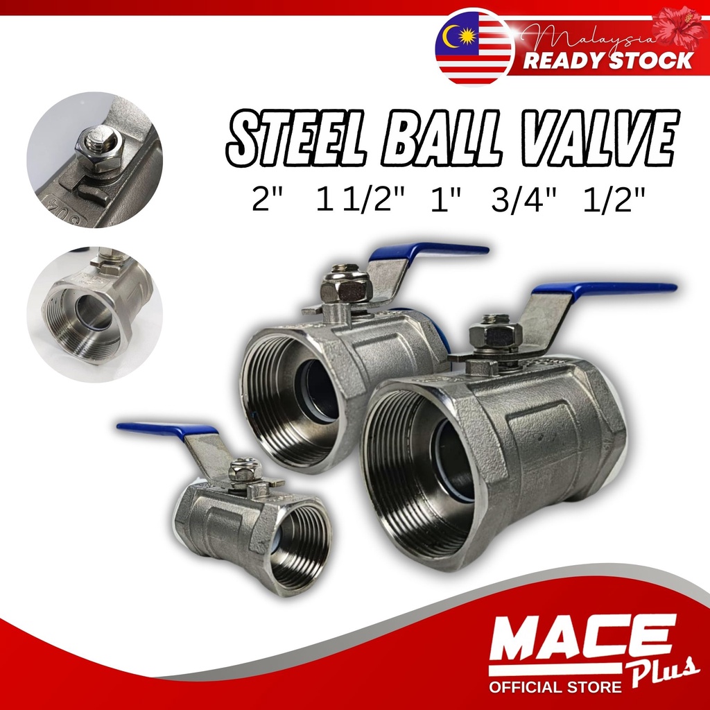 Injap Bola Stainless Steel Ball Valve Water Pipe Fitting Diameter Solid ...