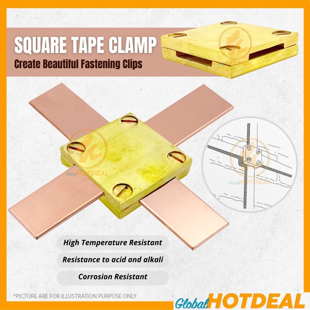 Square Tape Clamp 47 x 47mm Copper Earthing System Connector Grounding ...