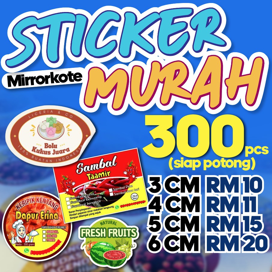 3cm/4cm/5cm/6cm peel & stick mirrorkote label sticker product pelekat ...