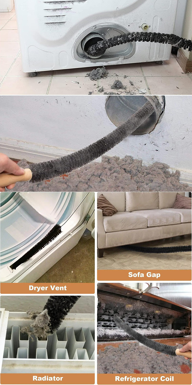 Washing Machine Long Handle Lint Remover - Flexible Bending Duster For ...