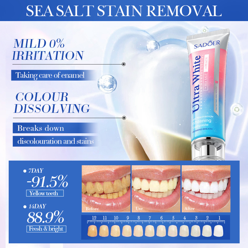 ROREC SADOER Ultra White Sea Salt Peach Toothpaste Niacinamide ...