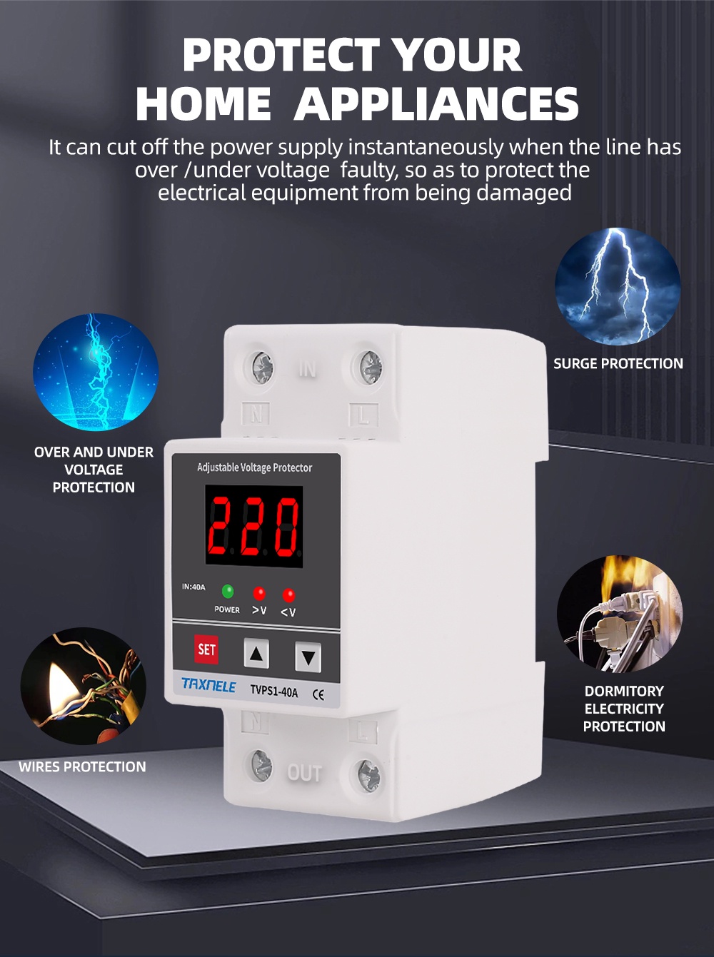 TVPS1-63A Digital Voltage Relay 40A 60A 63A din rail Adjustable ...