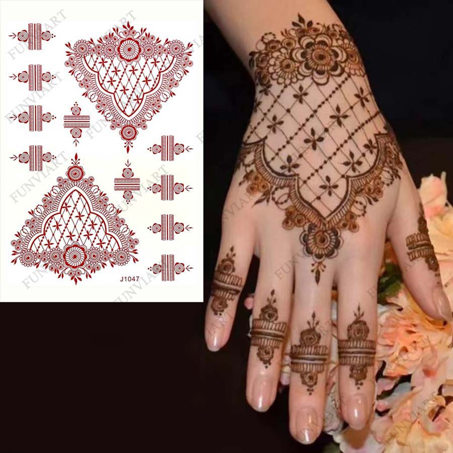 Waterproof Henna Tattoo Red Henna Stickers for Hand Fake Tattoo for ...