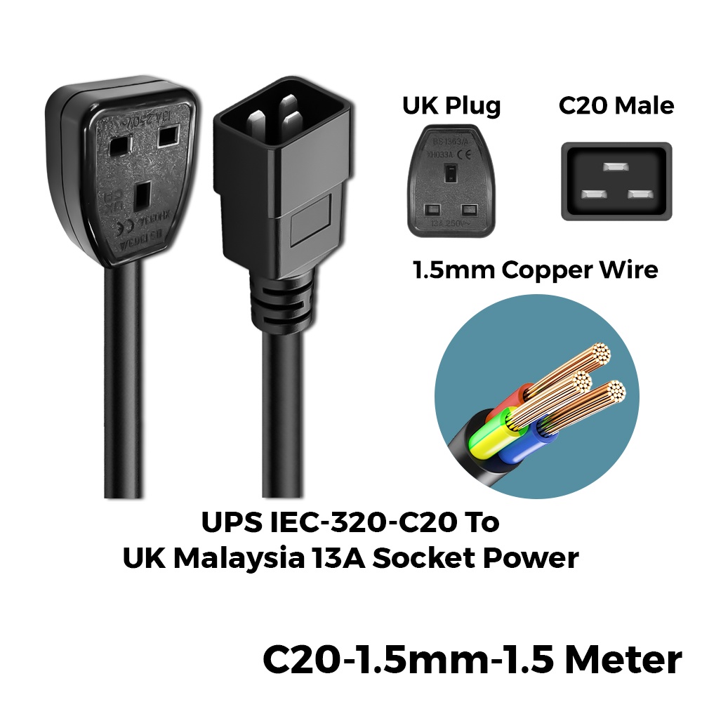 UPS IEC-320-C14 / C20 To UK Malaysia 13A Socket Power | Shopee Malaysia