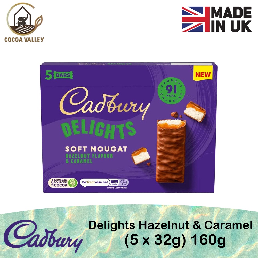 Cadbury Delights Soft Nougat Hazelnut Flavour & Caramel (5x22g) 110g ...