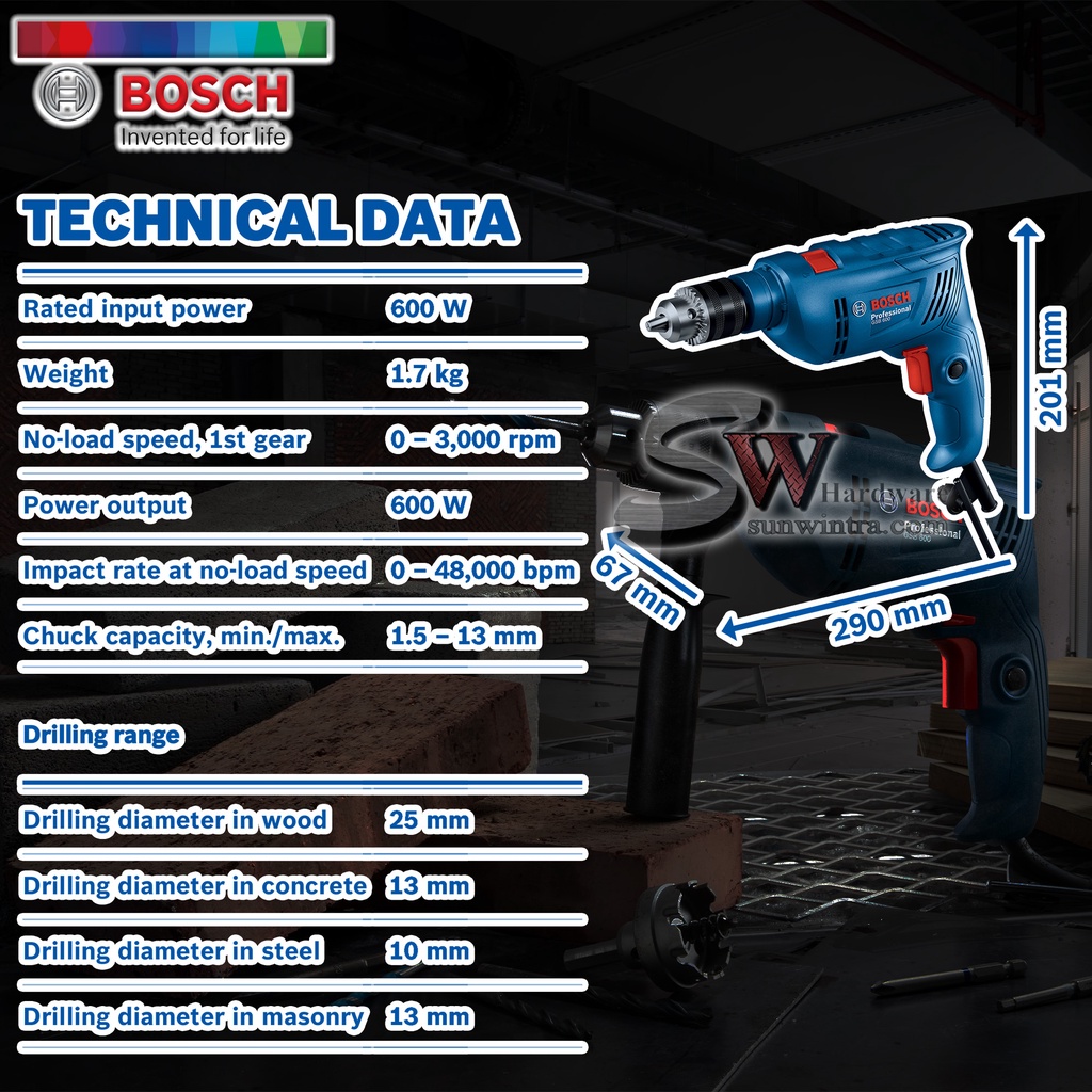 COMBO BOSCH GSB600 IMPACT DRILL / DRIVER PROFESSIONAL with 91pcs V-LINE ...