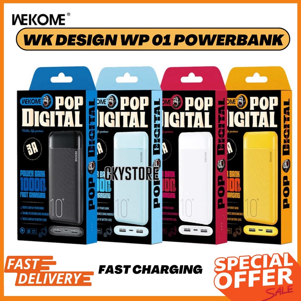 WK DESIGN WP 01 10000mAH 2 USB Pop Digital 12W Fast Charging Power Bank ...