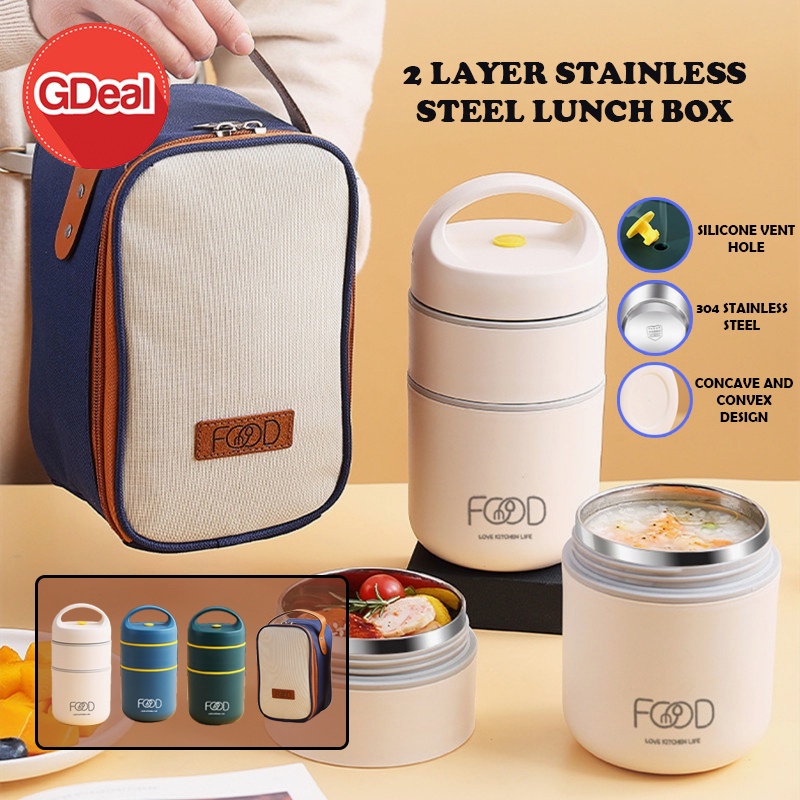 GDeal 680ml 2 Layer 304 Stainless Steel Thermal Lunch Box Container And ...