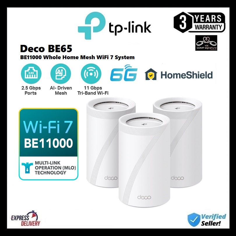 TP-LINK BE65 BE11000 WIFI 7 TRI-BAND WHOLE HOME AI-DRIVEN MESH WIFI ...