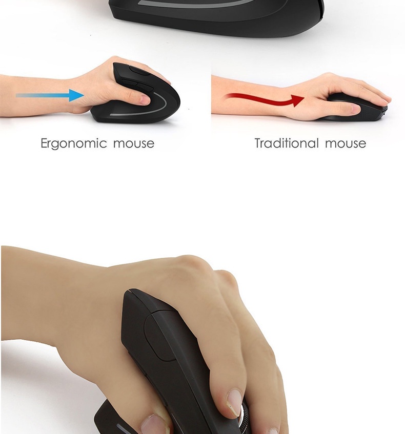 Vertical Wireless USB Mouse Ergonomic Rechargeable Portable PC Gamer ...