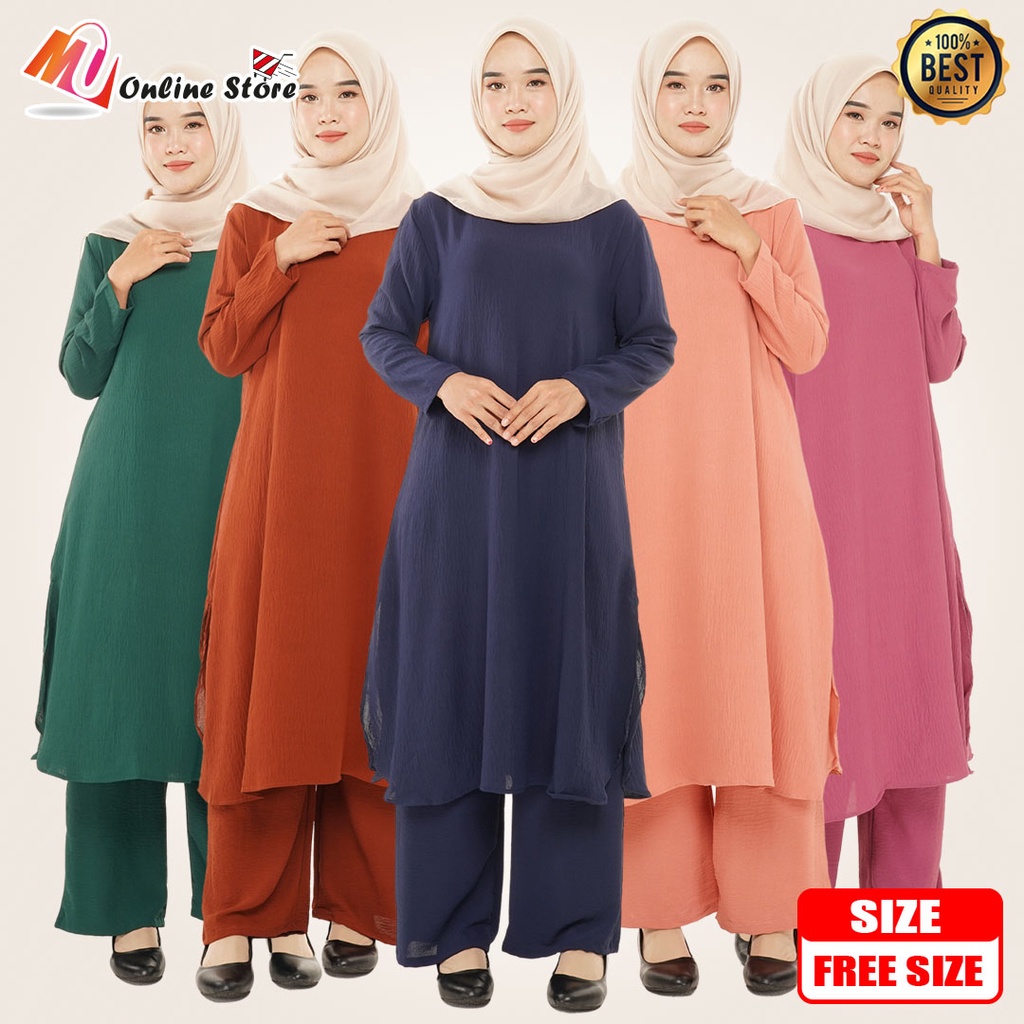 MU SUIT MUSLIMAH PLAIN DEWASA / MUSLIMAH LONG TOP AND PALAZZO / BAJU ...