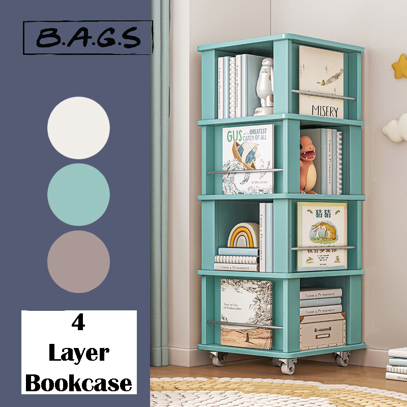 THEBAGS 360 Degree Rotating 4 Layers Bookshelf Movable Living Room Or ...