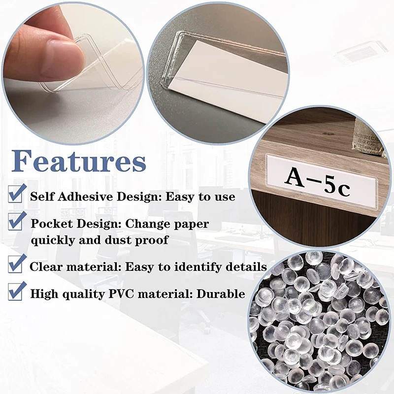 4Pcs Transparent Self-Adhesive Label Holders / Shelf Tag Pocket ...