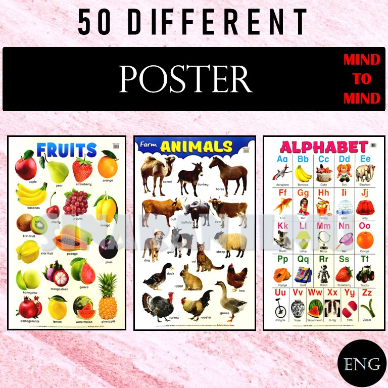 (SI)POSTER EDUCATIONAL CARTA ABC,NUMBER,ANIMALS,FRUIT,VEGETABLES,TIME ...