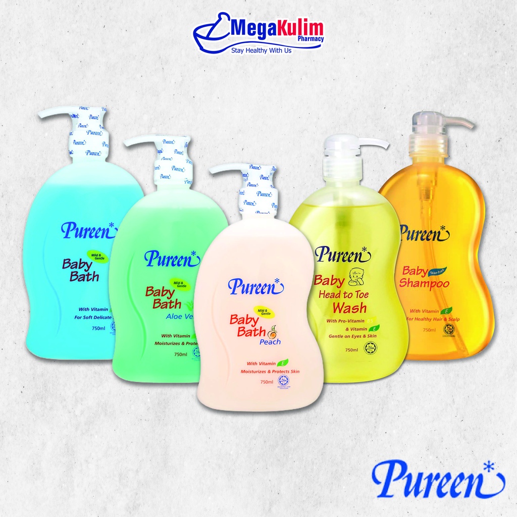 Pureen Baby Bath & Shampoo 750mL (No Flavour / Peach / Aloe Vera / Head ...