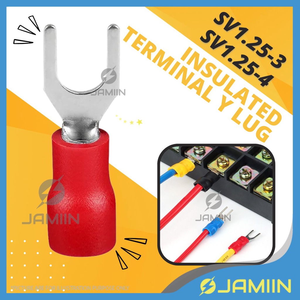 [1PC] SV1.25-3 / SV1.25-4 Insulated Terminal Y Lug Fork Terminal (RED) Spade Wire Electrical ...